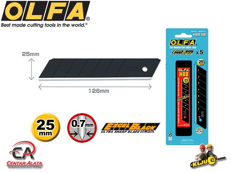 Cijena Rezervni nož za skalpel 25mm Excel Black Ultra Sharp 5/1 Olfa HBB-5B - PointShop